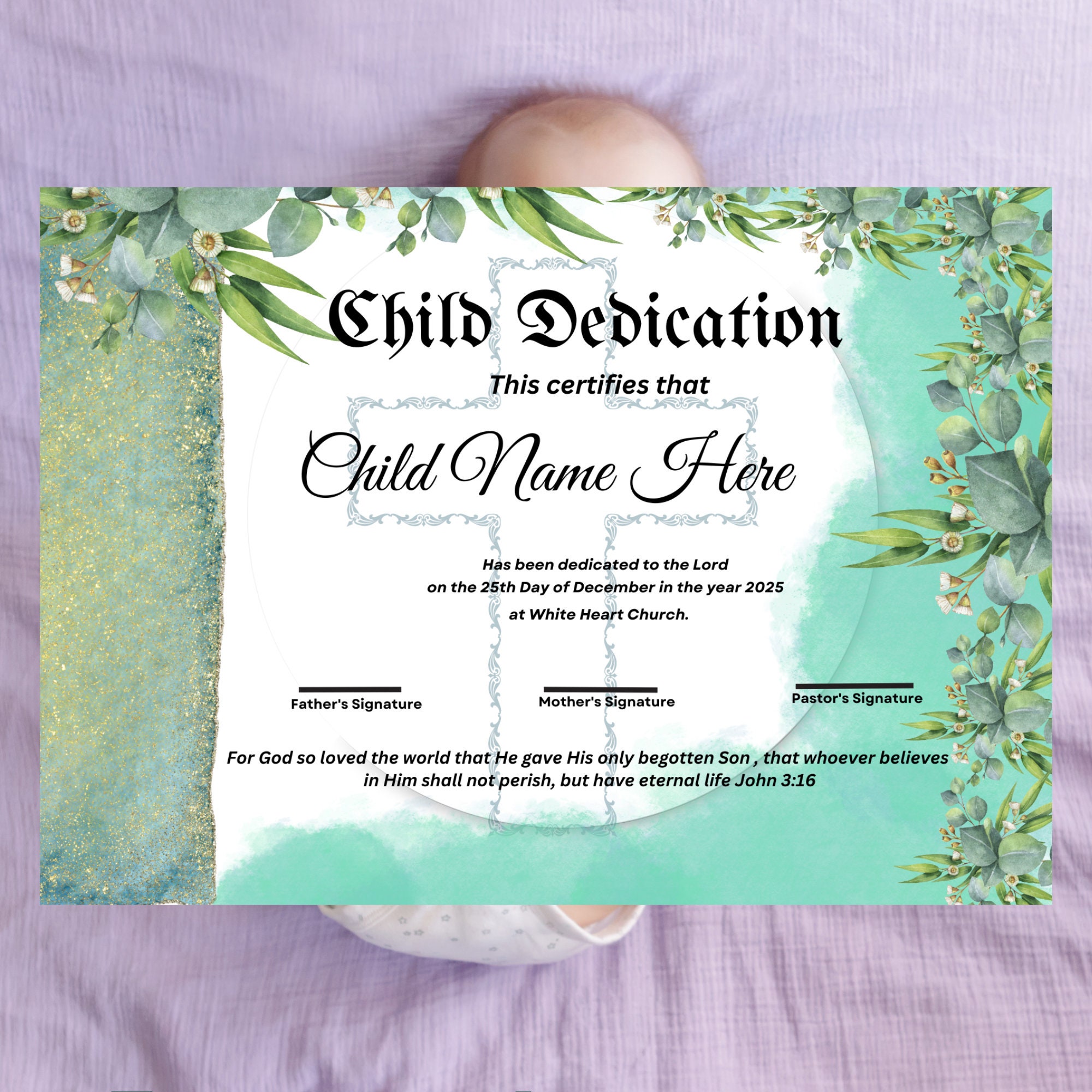 Baby Dedication Certificate Template, Baptism Certificate, Editable ...