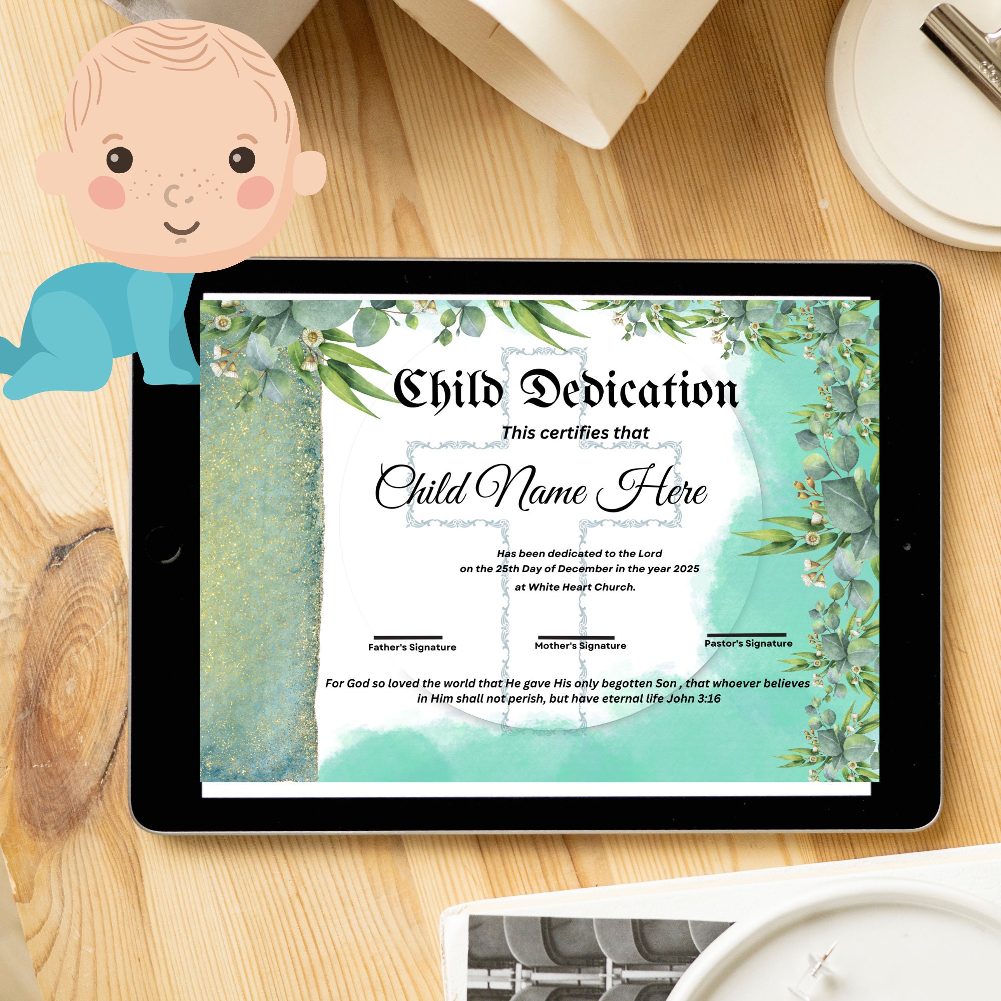 Baby Dedication Certificate Template, Baptism Certificate, Editable ...
