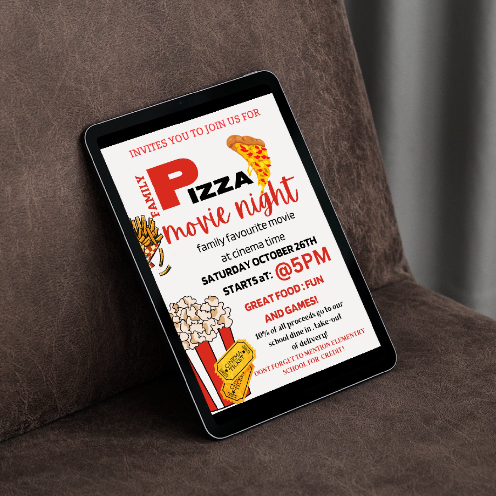 Pizza and Movie Night Flyer, PTO PTA School Fundraiser Editable ...