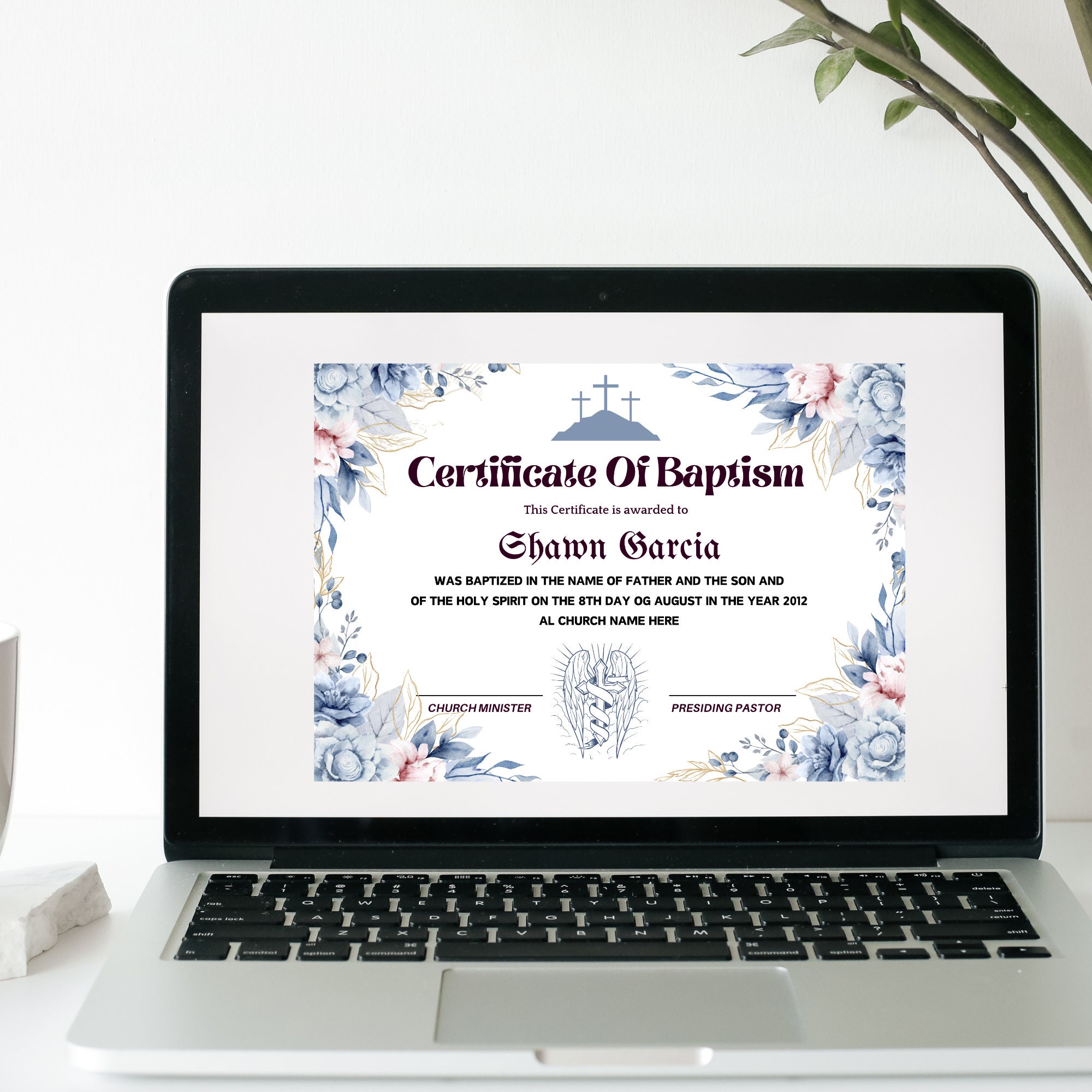 Baptism Certificate Template Editable, Printable Certificate of Baptism, Christening Keepsake ...