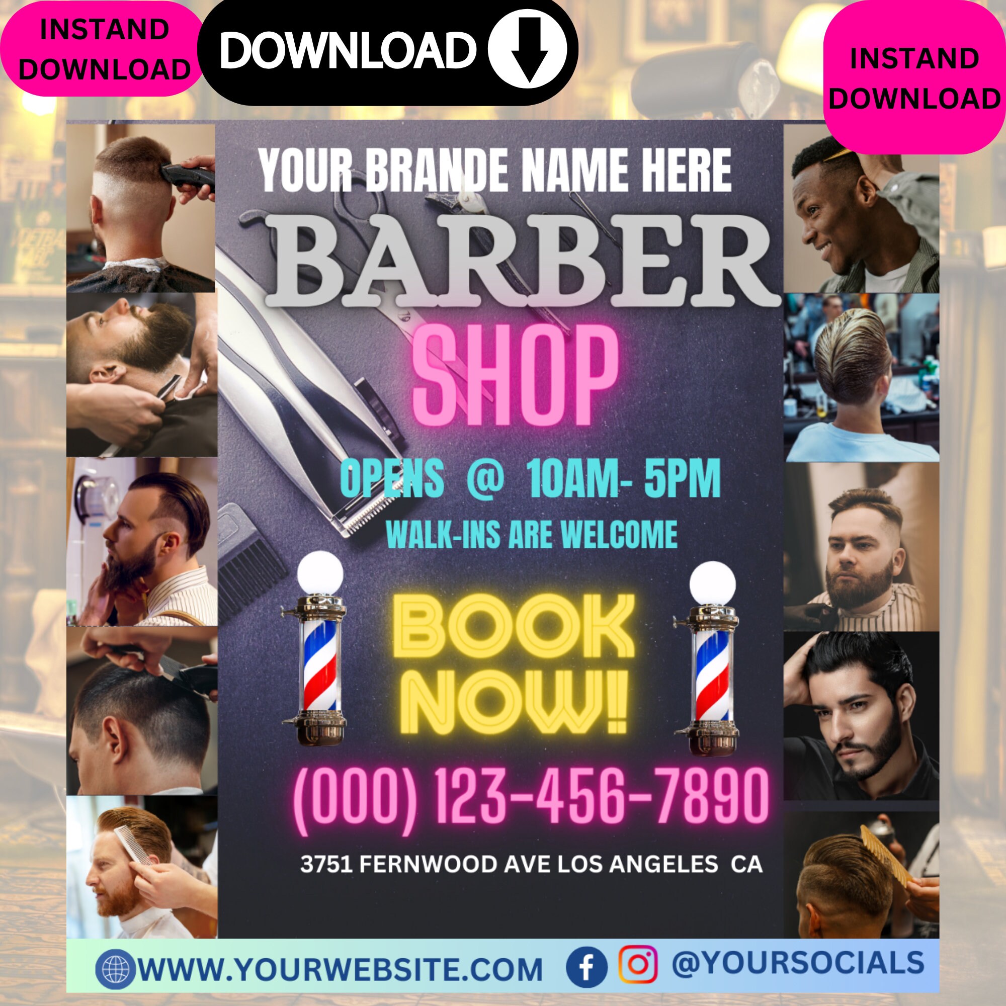 Barber Shop Flyer/ DIY Flyer Template Design/ Hair Cut Flyer/ Male Hair ...