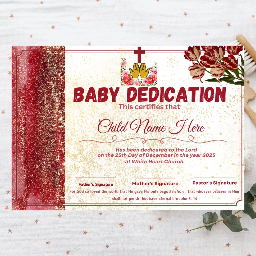 Baby Dedication Certificate Template, Baptism Certificate, Editable ...