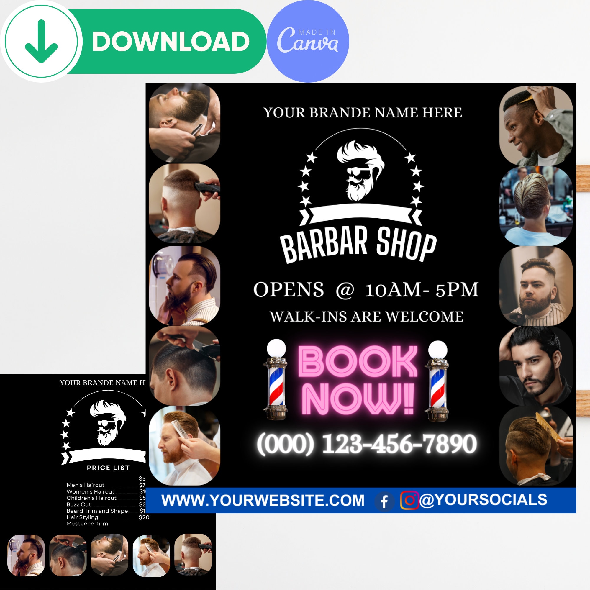 Barbershop Flyer, Barber Flyer, Appointment Flyer, Male Hairstylist ...
