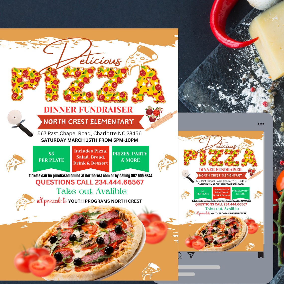 Pizza Fundraiser Flyer, Pizza Dinner Flyer, Editable Pizza Fundraiser ...