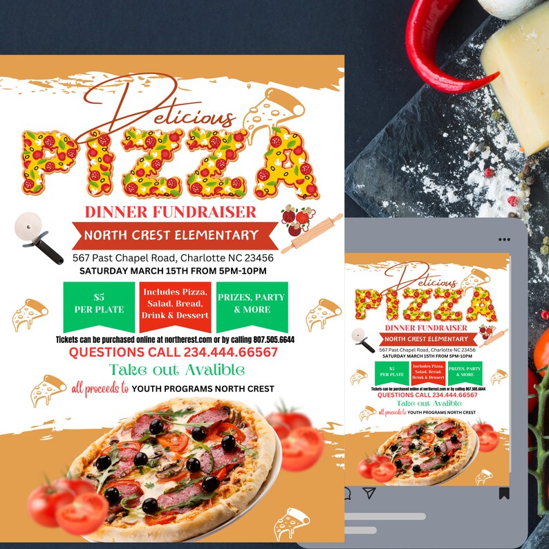 Pizza Fundraiser Flyer, Pizza Dinner Flyer, Editable Pizza Fundraiser ...