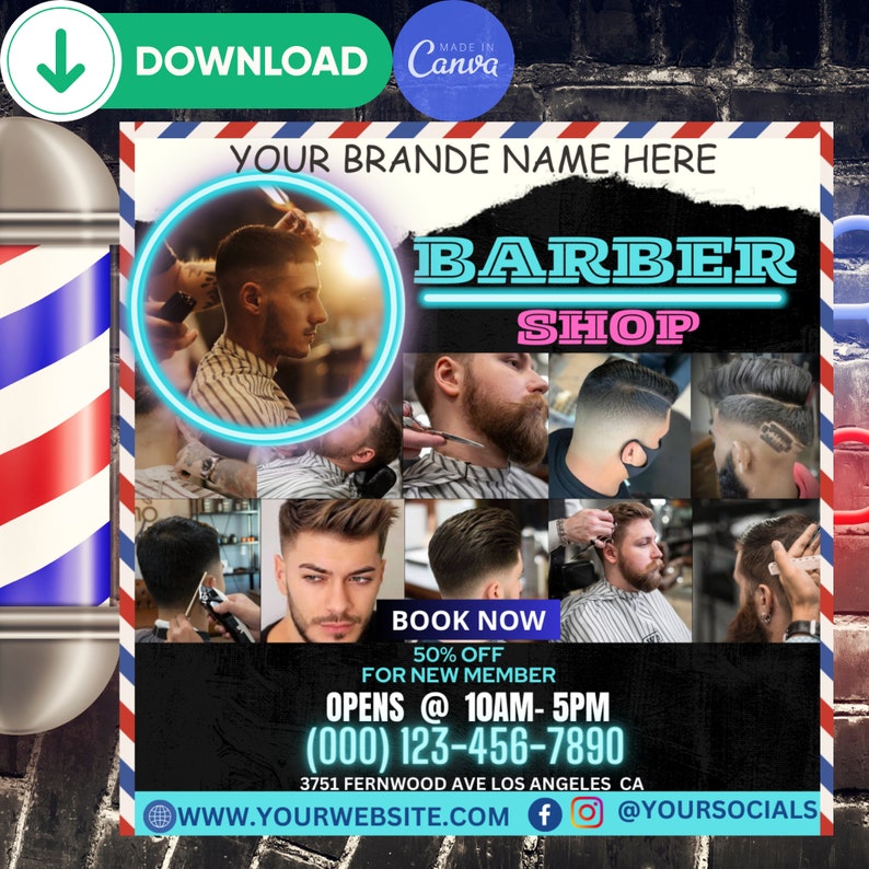 Barbershop Flyer, Barber Flyer, Appointment Flyer, Male Hairstylist ...