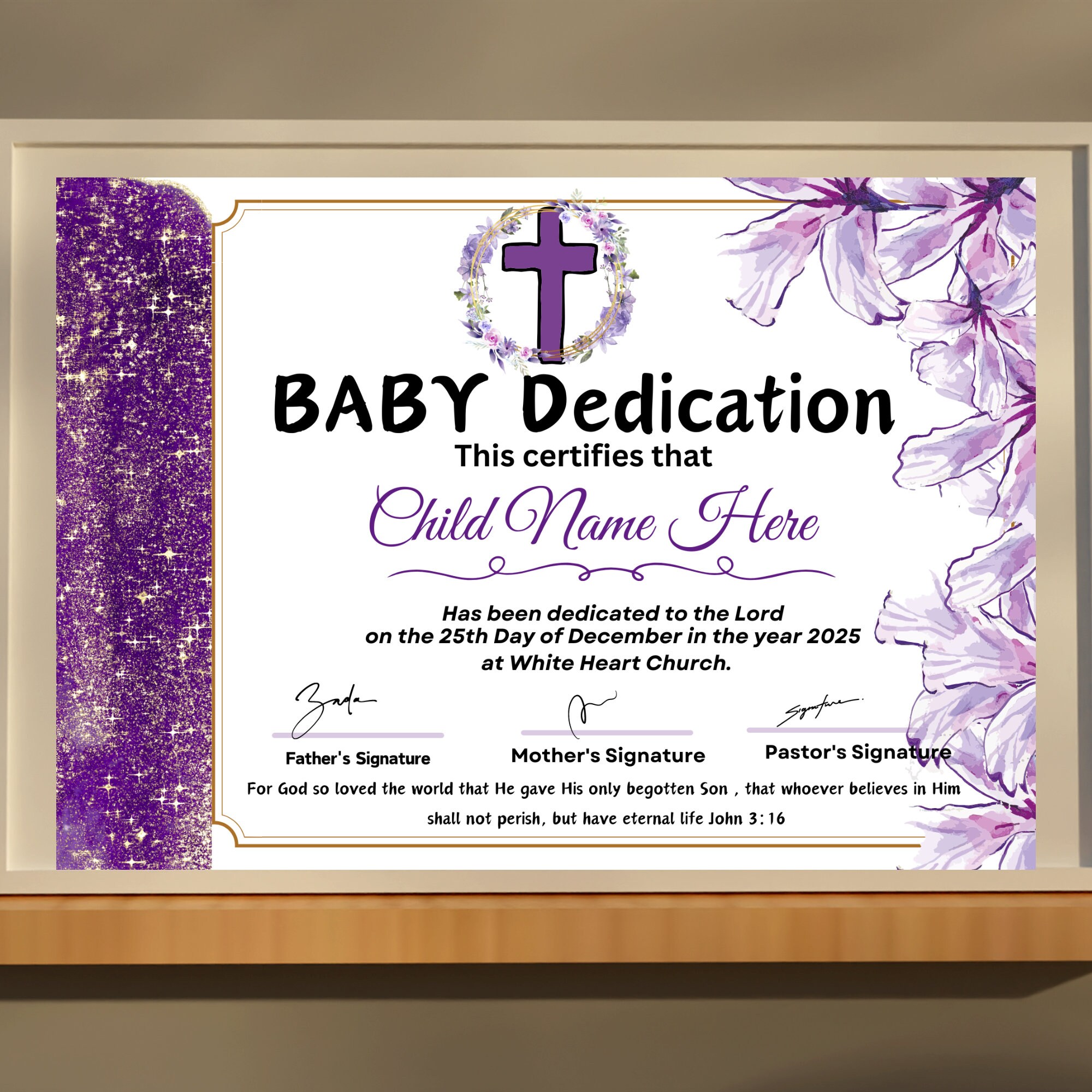 Baby Dedication Certificate Template, Baptism Certificate, Editable Child Dedication Certificate ...