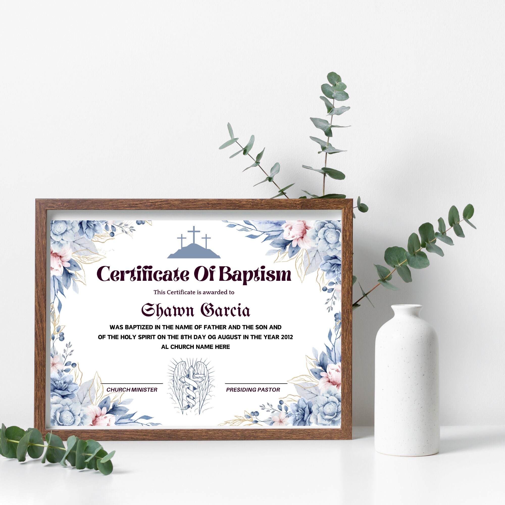 Baptism Certificate Template Editable, Printable Certificate of Baptism, Christening Keepsake ...