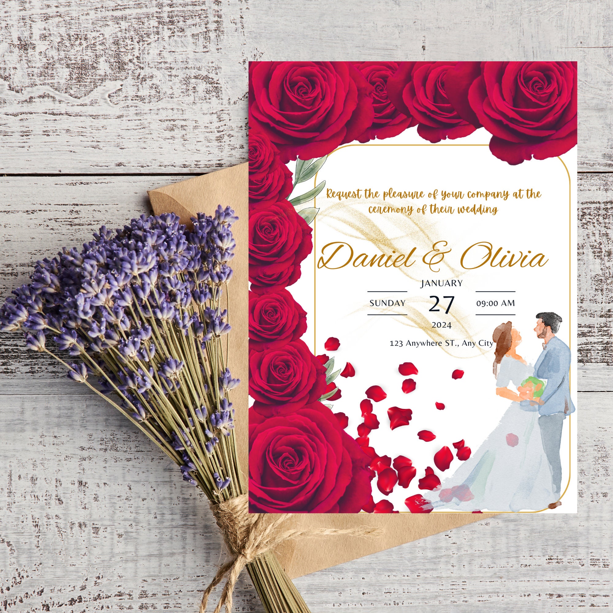 Red Wedding Invitation Template, Red Rose Invitation,invitations ...