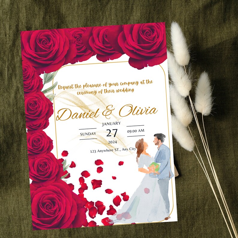 Red Wedding Invitation Template, Red Rose Invitation,invitations ...
