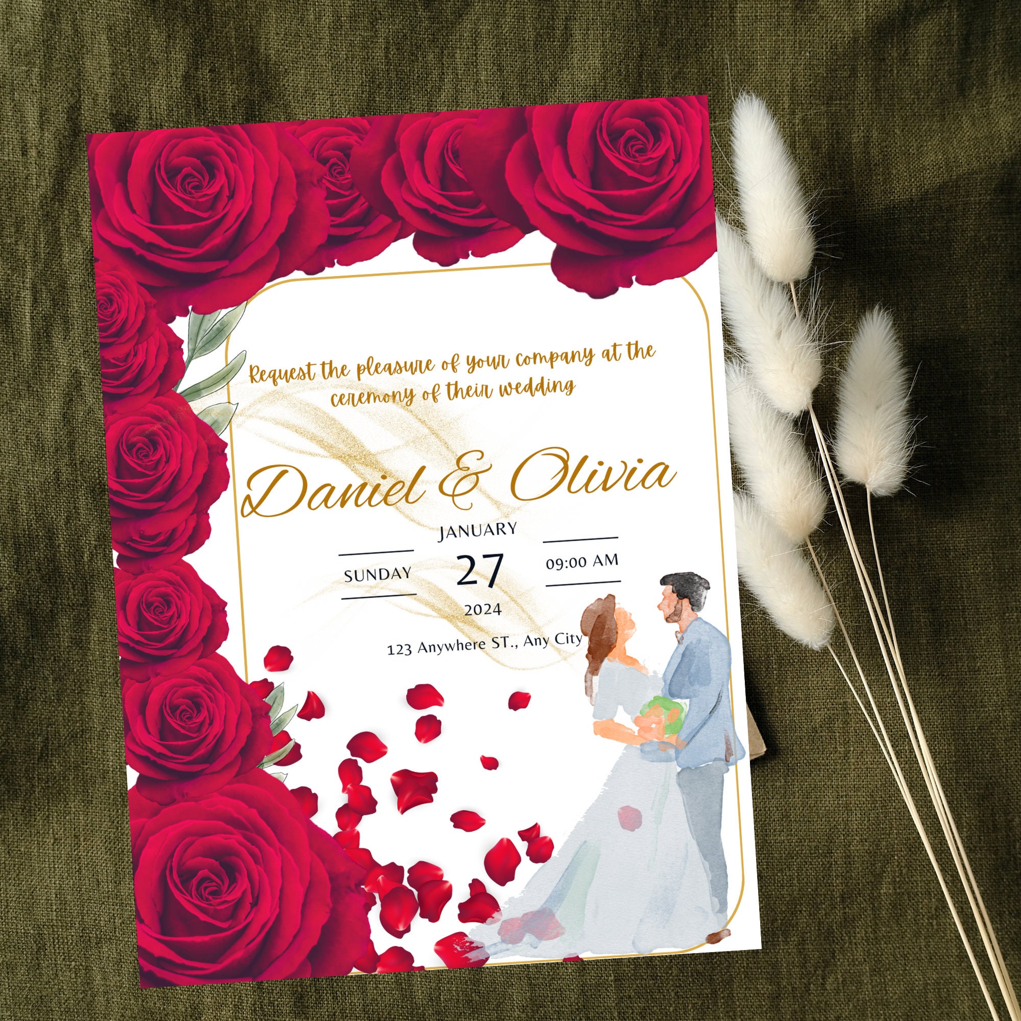 Red Wedding Invitation Template, Red Rose Invitation,invitations ...
