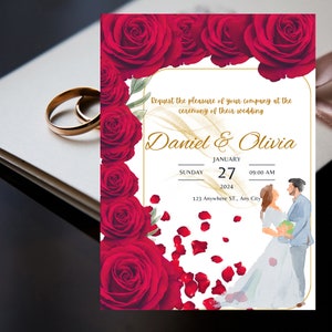 Red Wedding Invitation Template, Red Rose Invitation,invitations ...