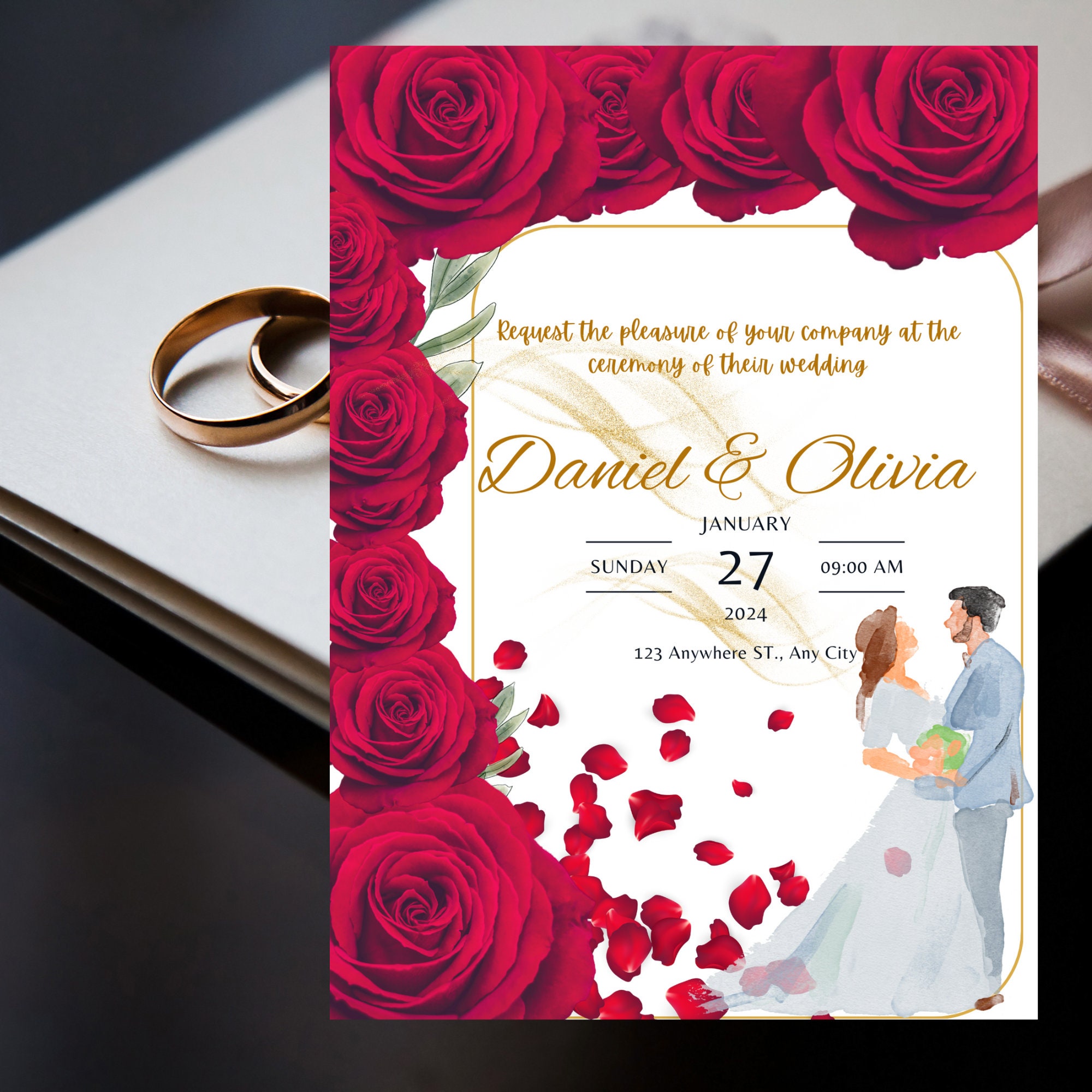 Red Wedding Invitation Template, Red Rose Invitation,invitations ...