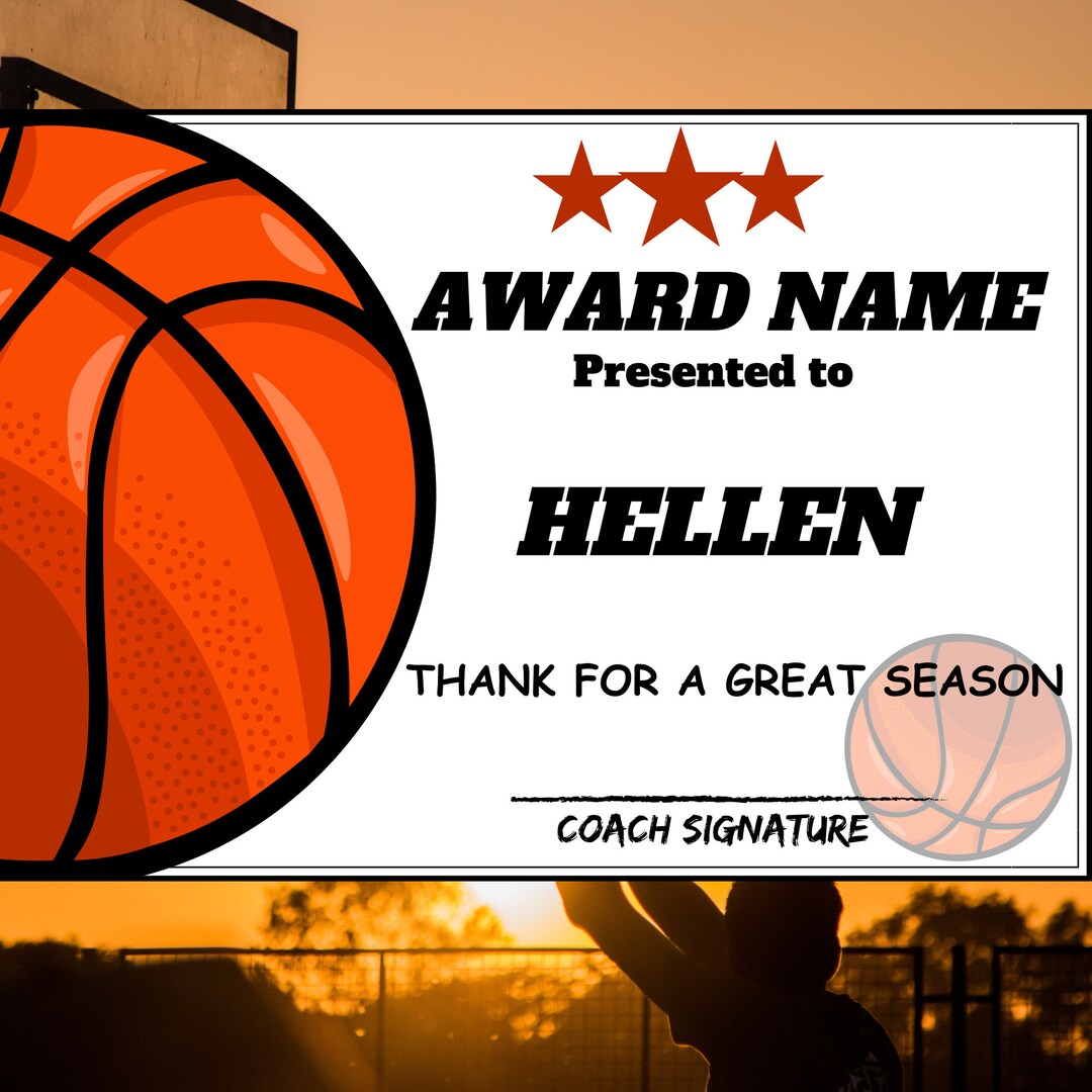 Basketball Award Certificate, Printable Award End of Season Ceremony ...