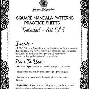 Mandala Pattern Sheet - 5 Mandala Practice Sheet, Digital Download ...