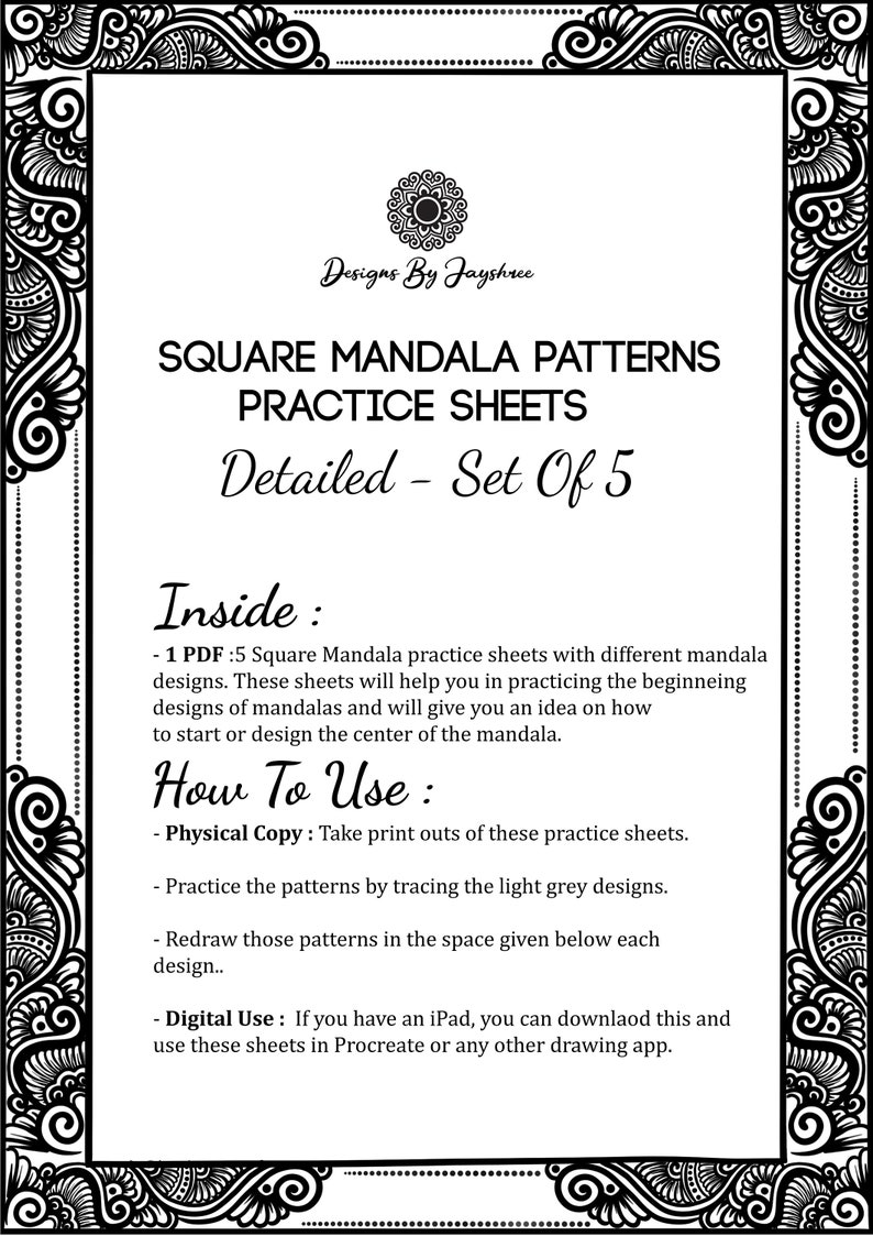 Mandala Pattern Sheet 5 Mandala Practice Sheet Digital - Etsy