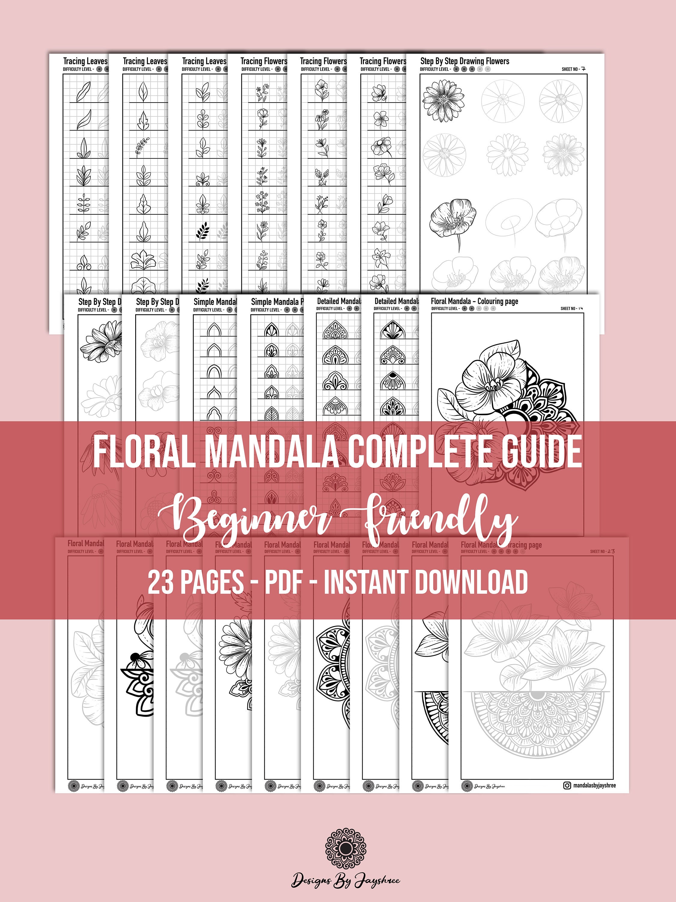 Floral Mandala Full Guide Beginners , Mandala Practice Sheets,digital ...
