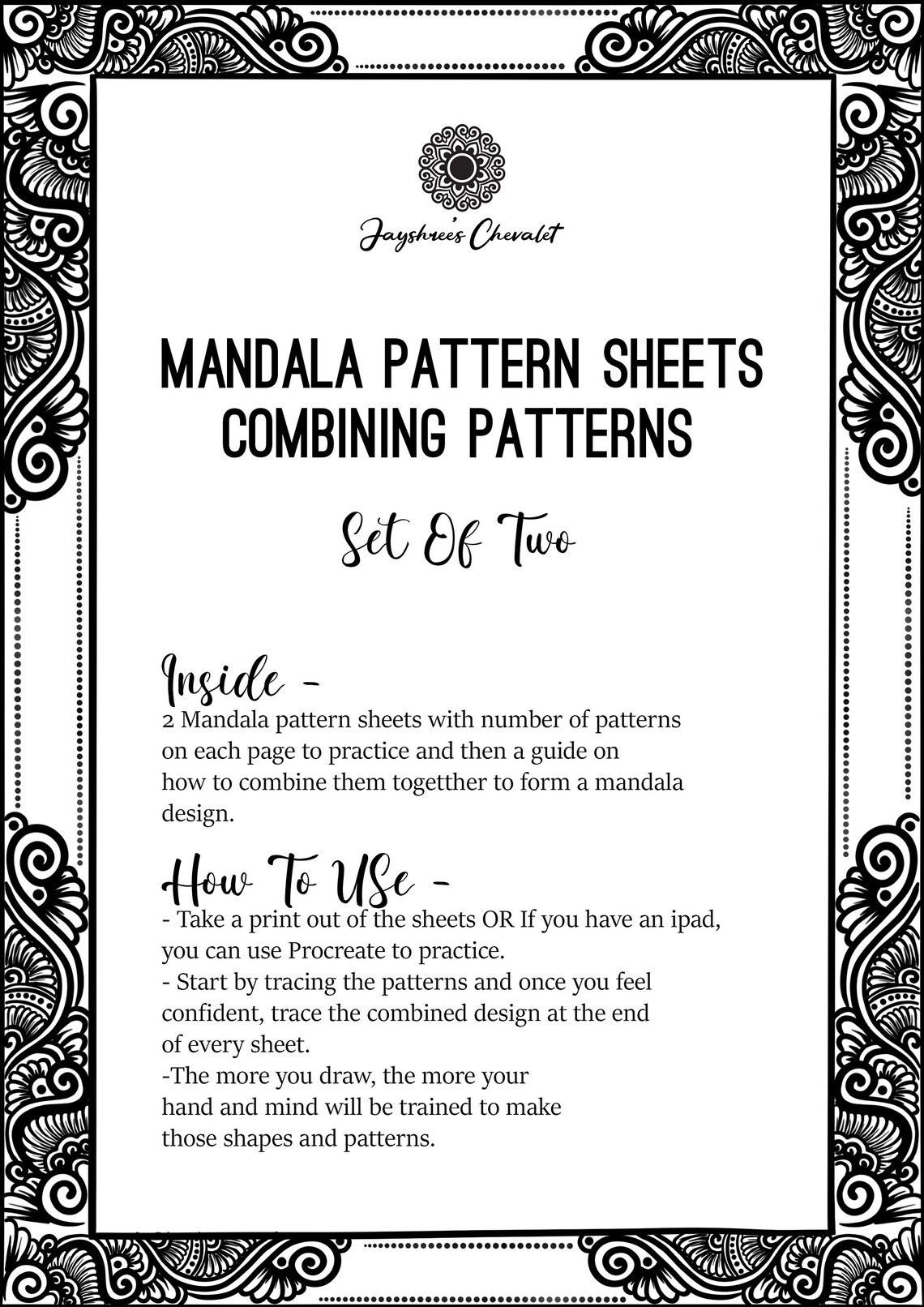Buy Mandala Pattern Sheets Set of 2 Mandala Practice Sheets Online in ...
