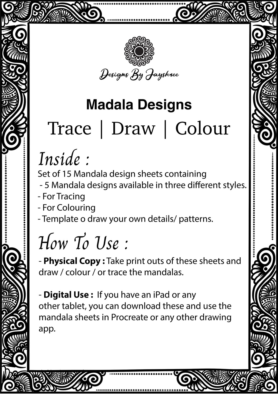 Set of 15 Mandalas for Drawing, Tracing, Colouring, Pdf. Digital Paper ...