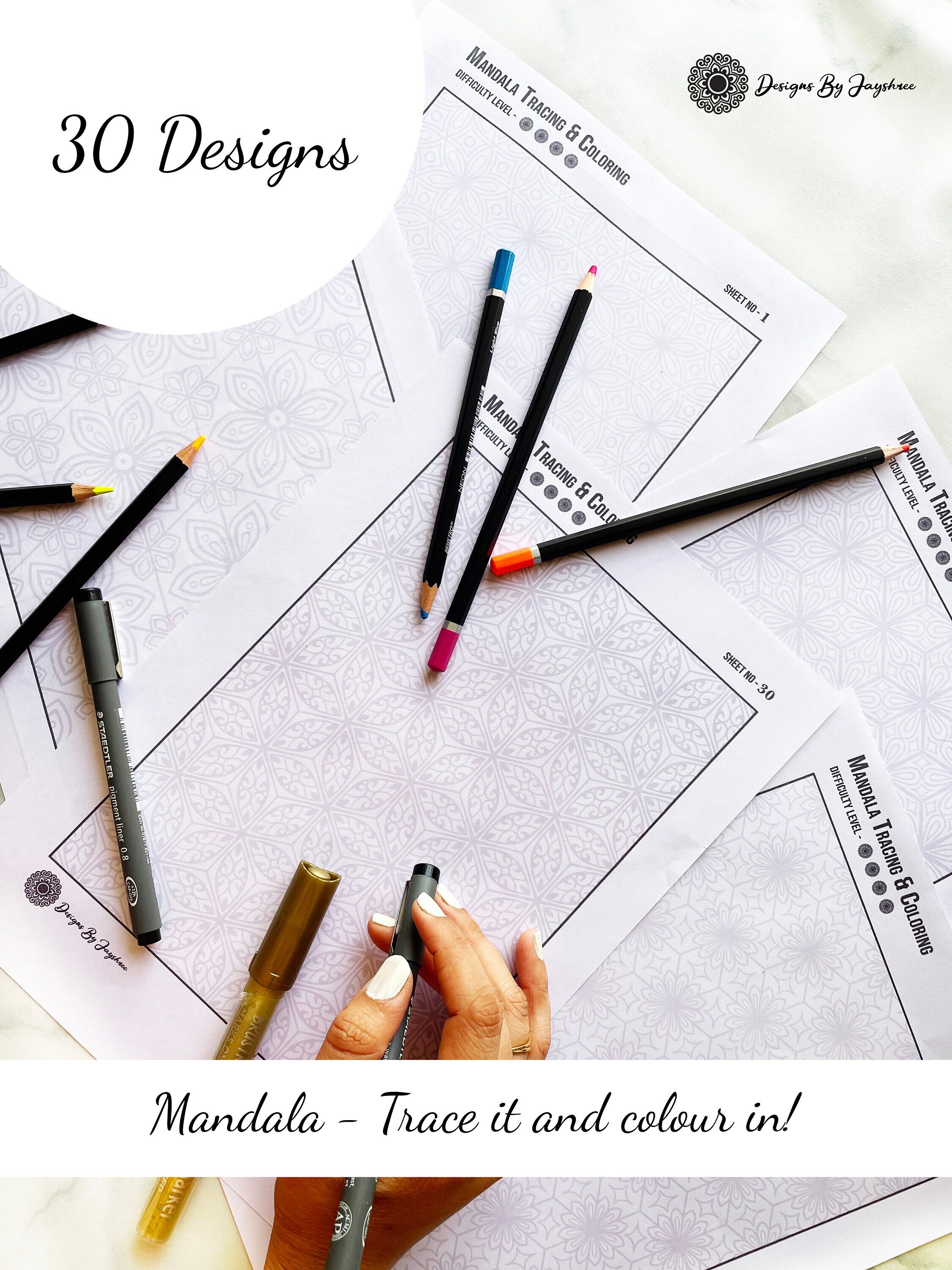 Mandala Pattern Sheets-tracing and Coloring Sheets Mandala Practice ...