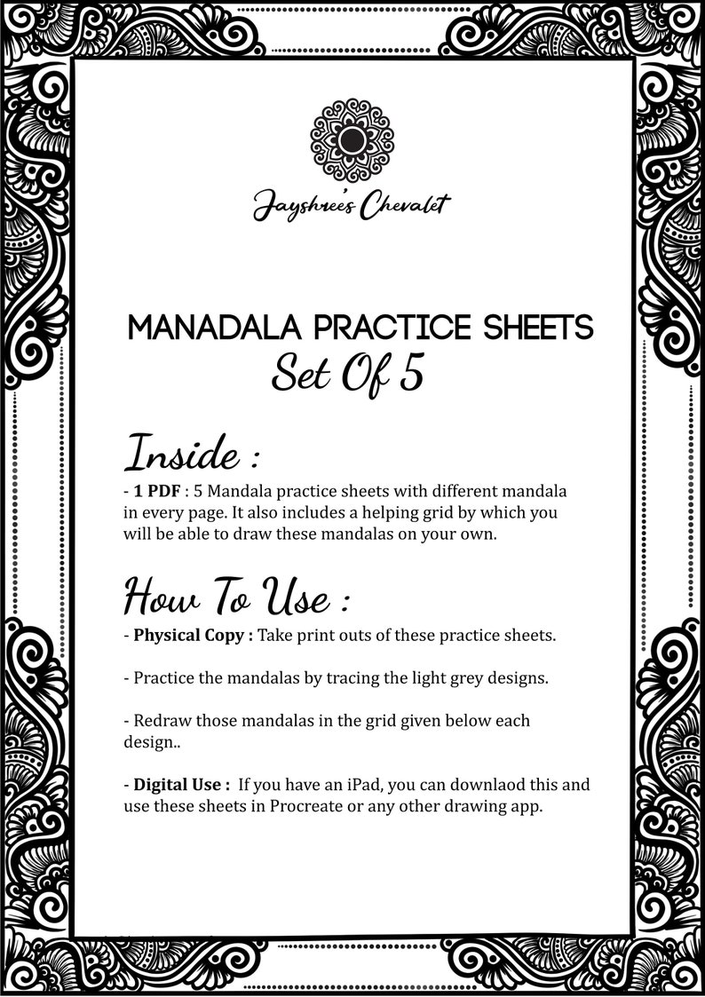 Mandala Practice Sheets SET OF 5, Mandala Templates , Digital Downloads ...