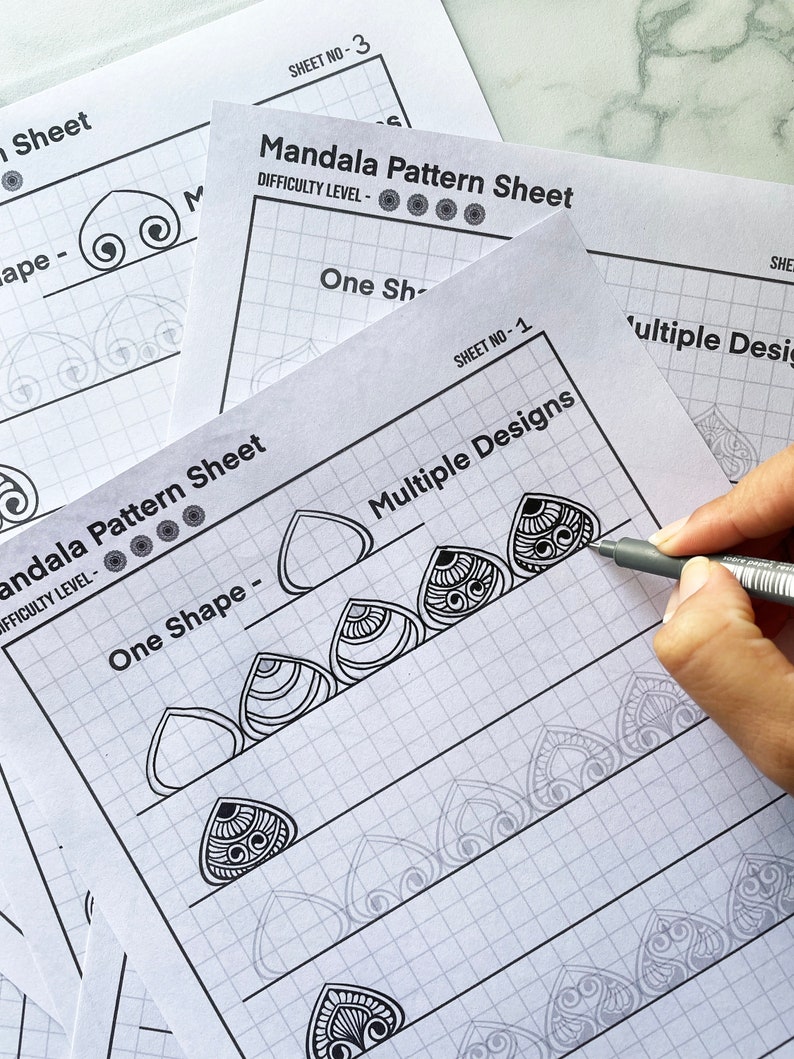 Set of 5 Mandala Pattern Sheets - Detailed Mandala Practice Sheets ...