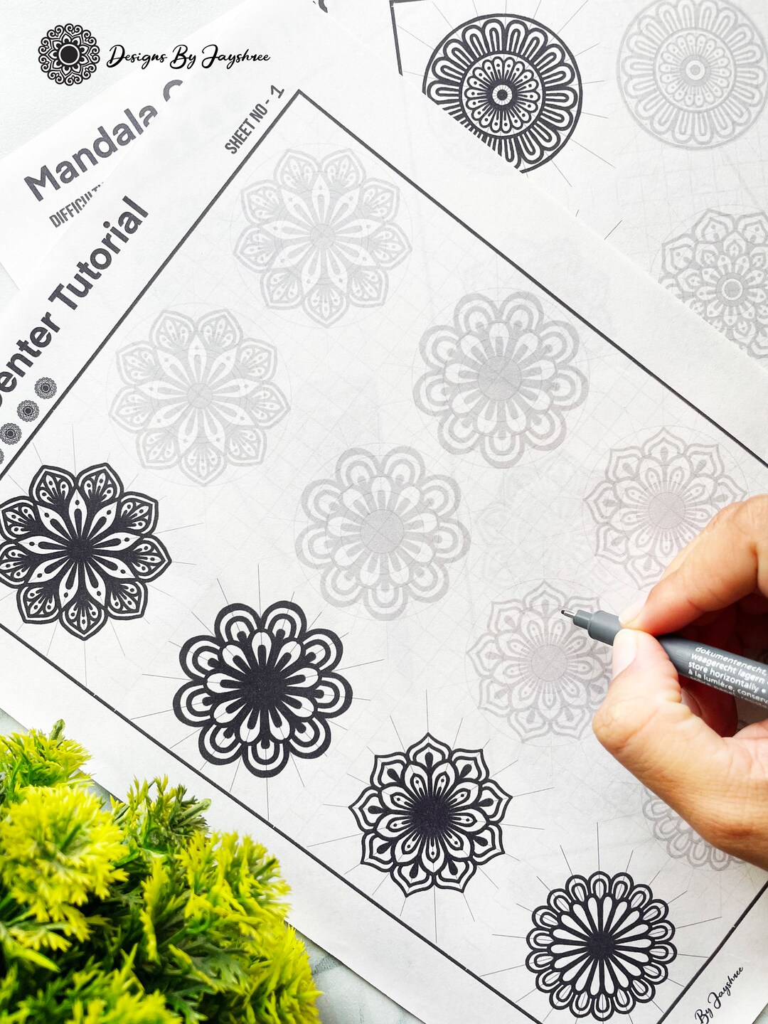Mandala Pattern Sheets-mandala Center Tutorial Mandala Practice Sheets ...
