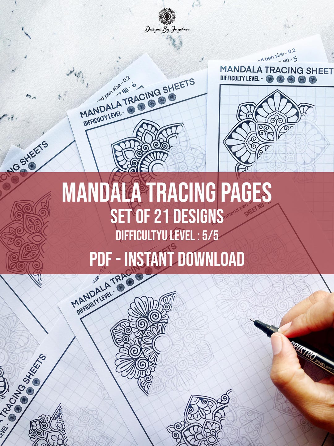Mandala Tracing Sheets SET OF 7 - 21 Mandala Designs, Digital Downloads ...