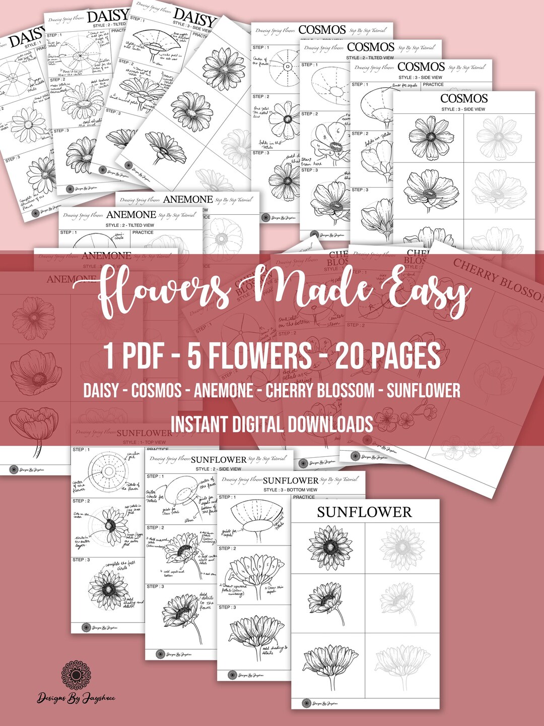 Summer Flowers Step by Step Full Guide - Beginners , Drawing Practice ...