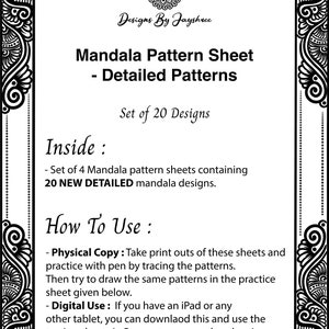 Detailed Mandala Pattern Sheets, 20 Designs , Mandala Practice Sheets ...