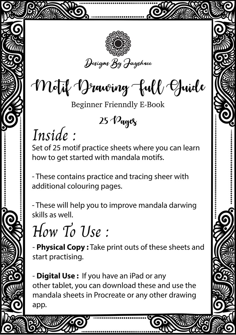 Mandala Motif Drawing Guide Beginners, Mandala Practice Sheets,digital ...