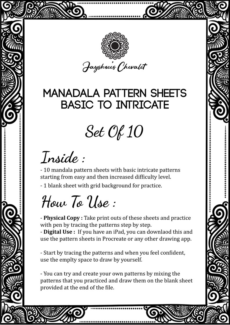 Mandala Pattern Sheets 10 BASICINTRICATE Mandala Practice - Etsy