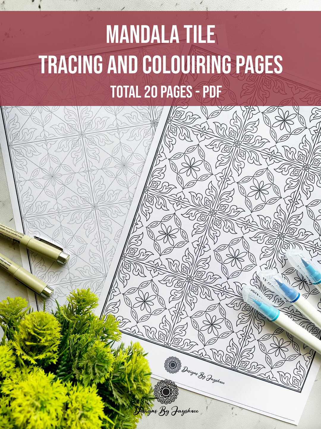 Mandala Tile Tracing and Colouring Pages - 20 Pages, Digital Download ...