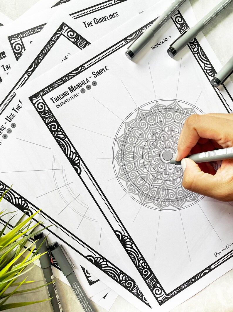 SET OF 6 Mandala for OUTLINE, Tracing, Coloring, Pdf. Ornaments ...