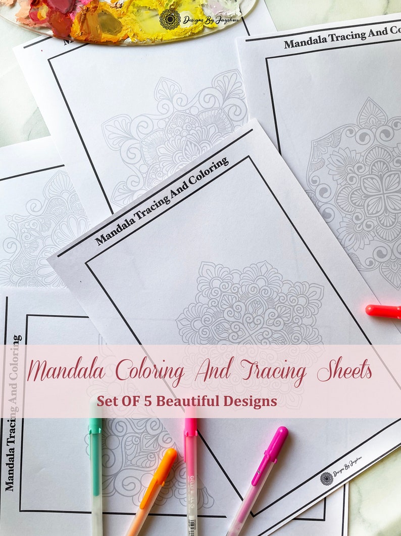 Set of 5 Mandalas for OUTLINE, Tracing, Coloring, Pdf. Digital Paper ...