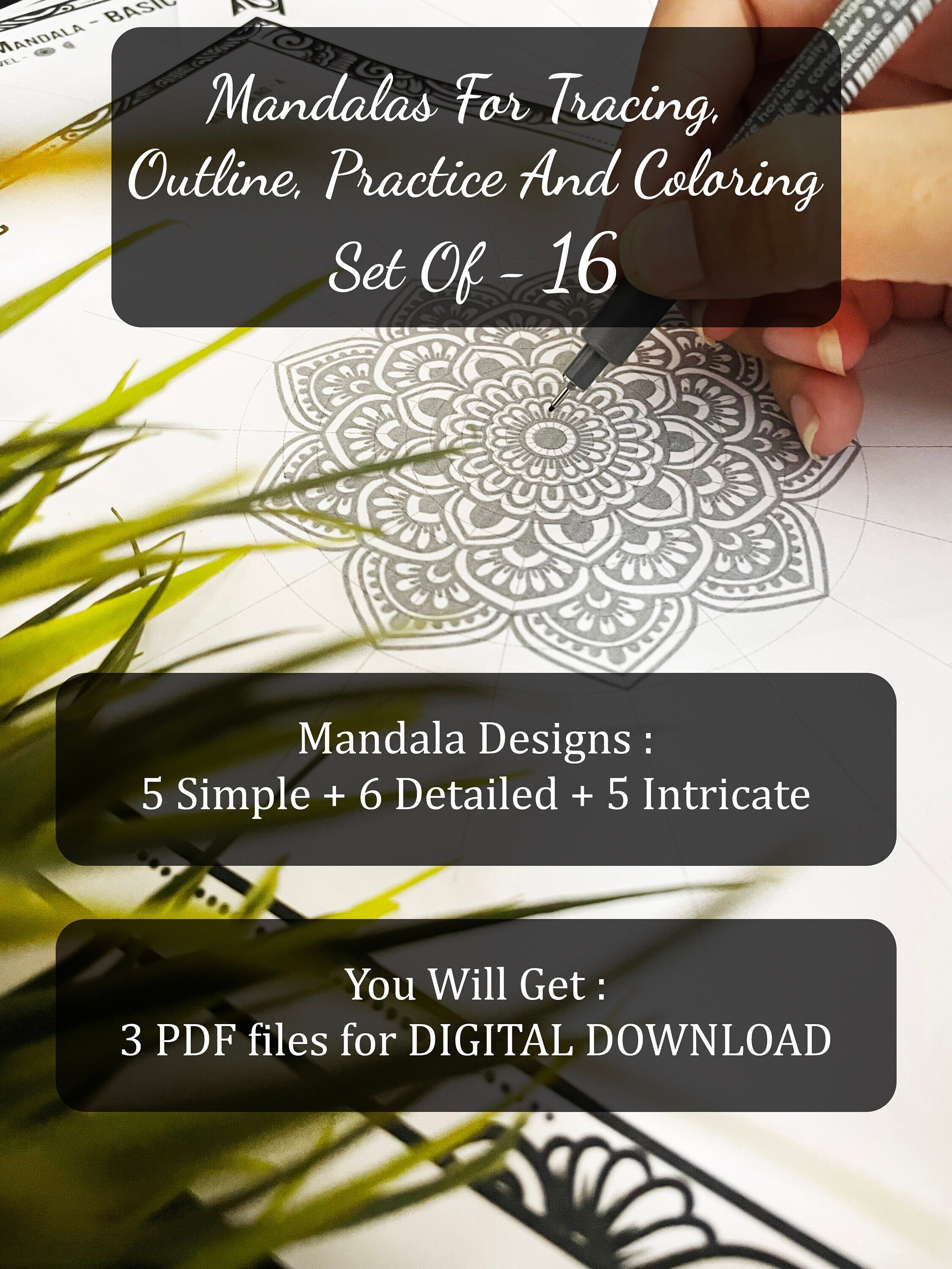 Set of 16 Mandalas for OUTLINE Tracing Coloring Pdf. - Etsy