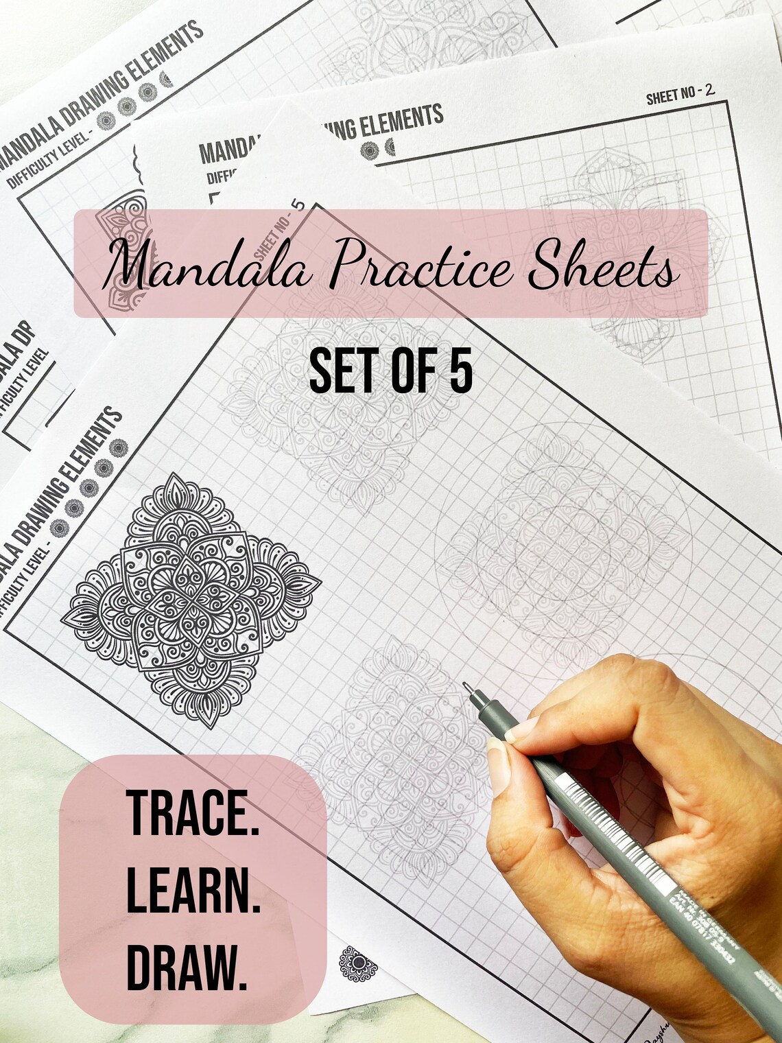 Mandala Practice Sheets SET OF 5 Mandala Templates Digital - Etsy