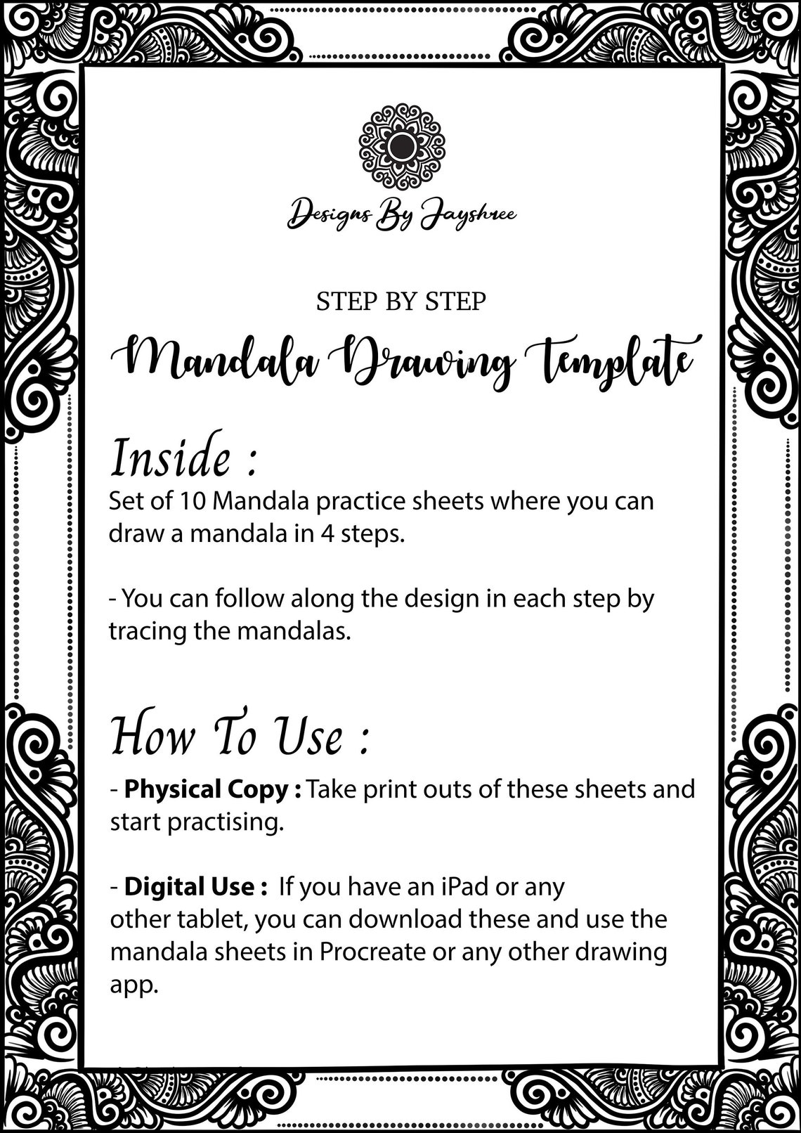 Step by Step Mandala Drawing Template 10 Mandala Templates - Etsy