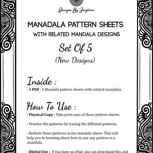 Mandala Tutorial Sheet With Patterns SET OF 5, Mandala Practice Sheets ...