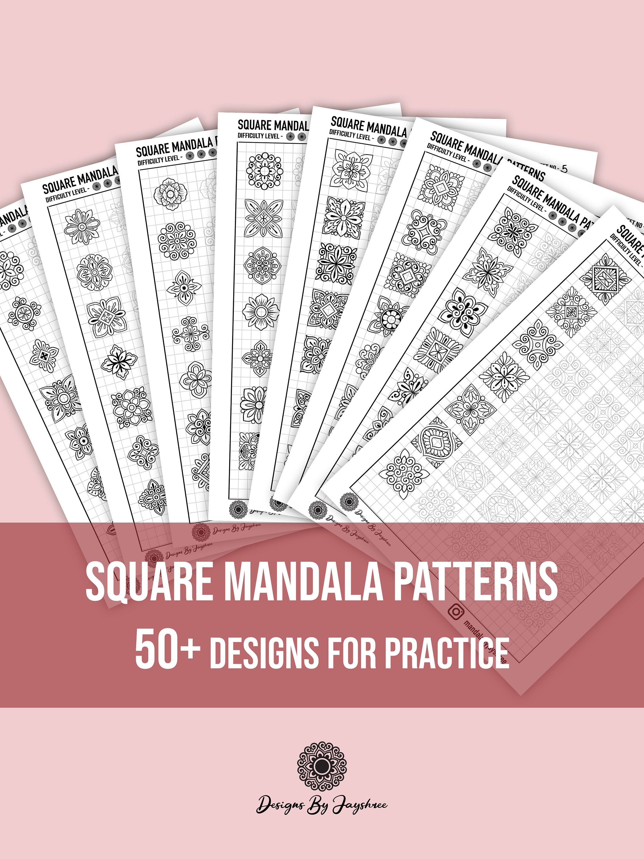 Square Mandala Patterns 50 Designs Sheets, Mandala Practice Sheets ...