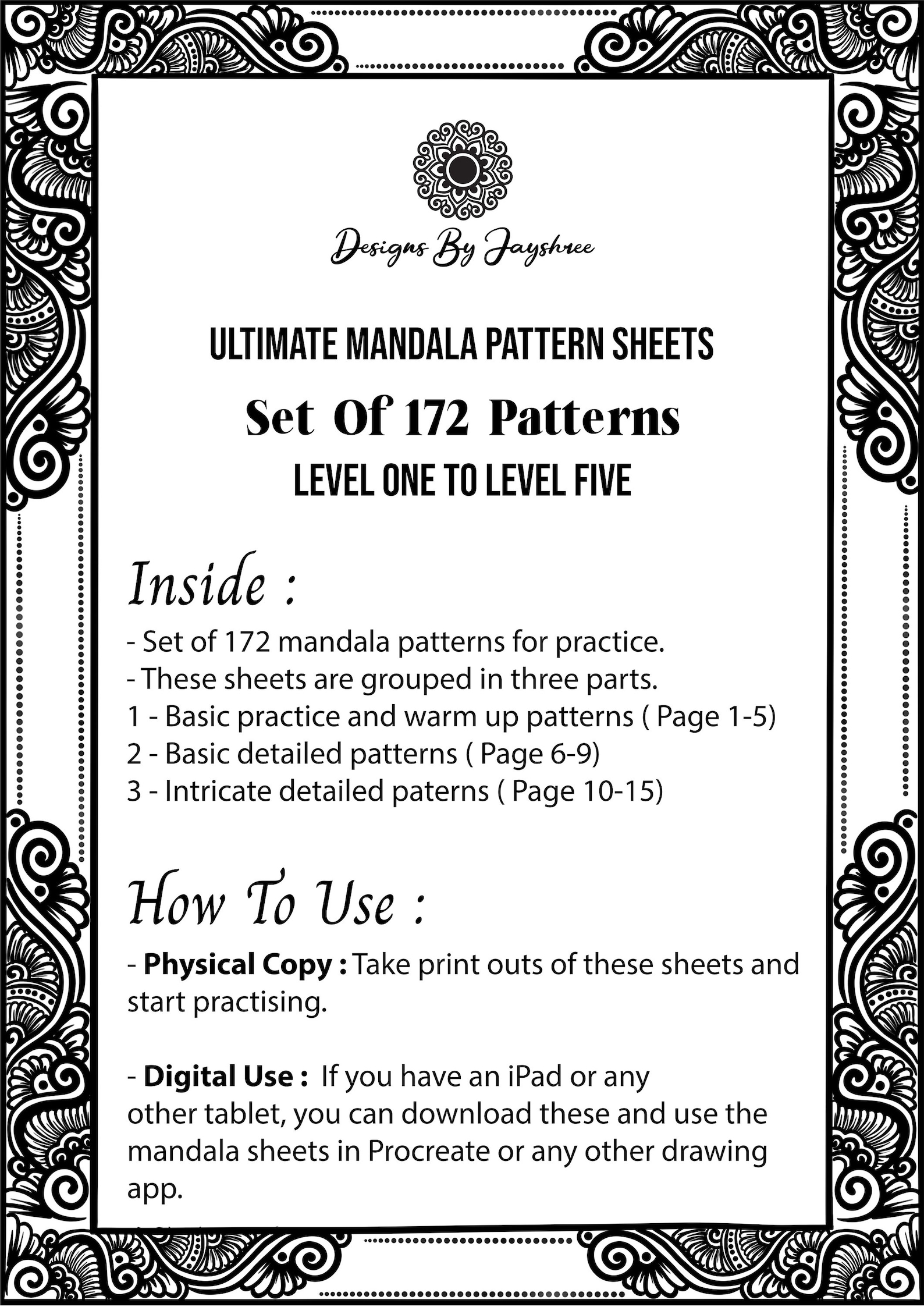 Mandala Pattern Sheets 172 Patterns for Beginners and Artists Mandala ...