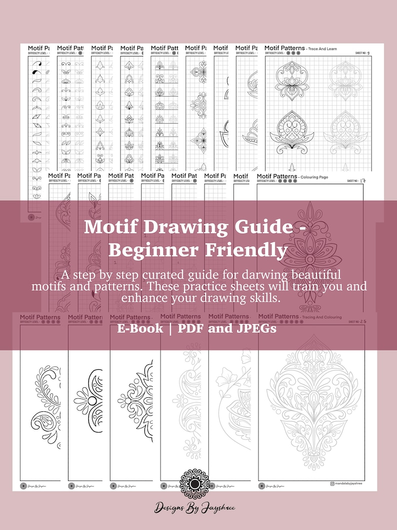 Mandala Motif Drawing Guide - Beginners, Mandala Practice Sheets ...