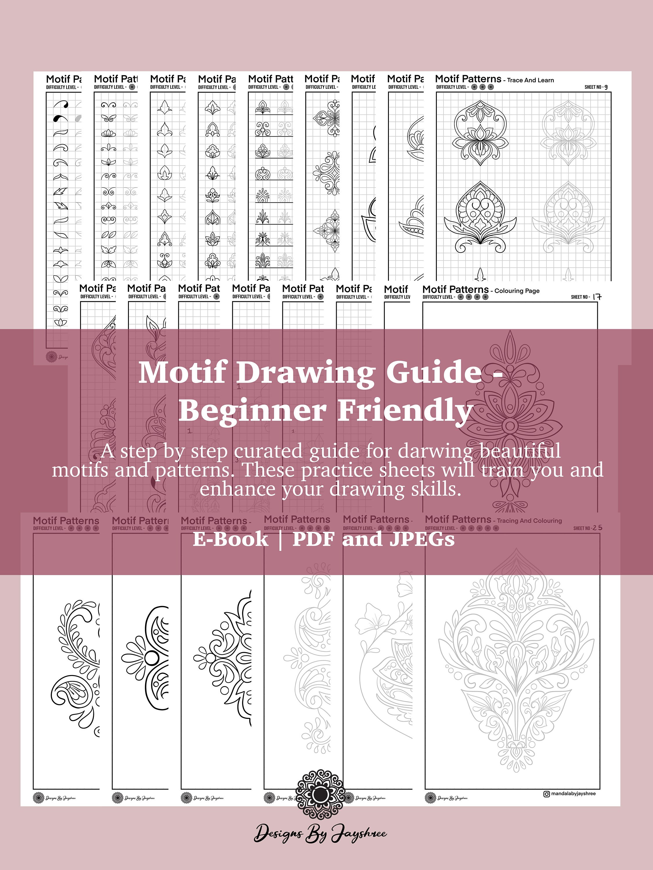 Mandala Motif Drawing Guide - Beginners, Mandala Practice Sheets ...