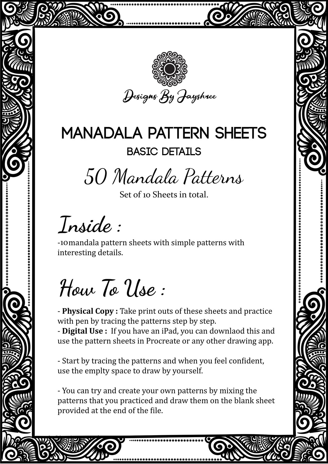Mandala Pattern Sheets Set of 10 Mandala Practice - Etsy
