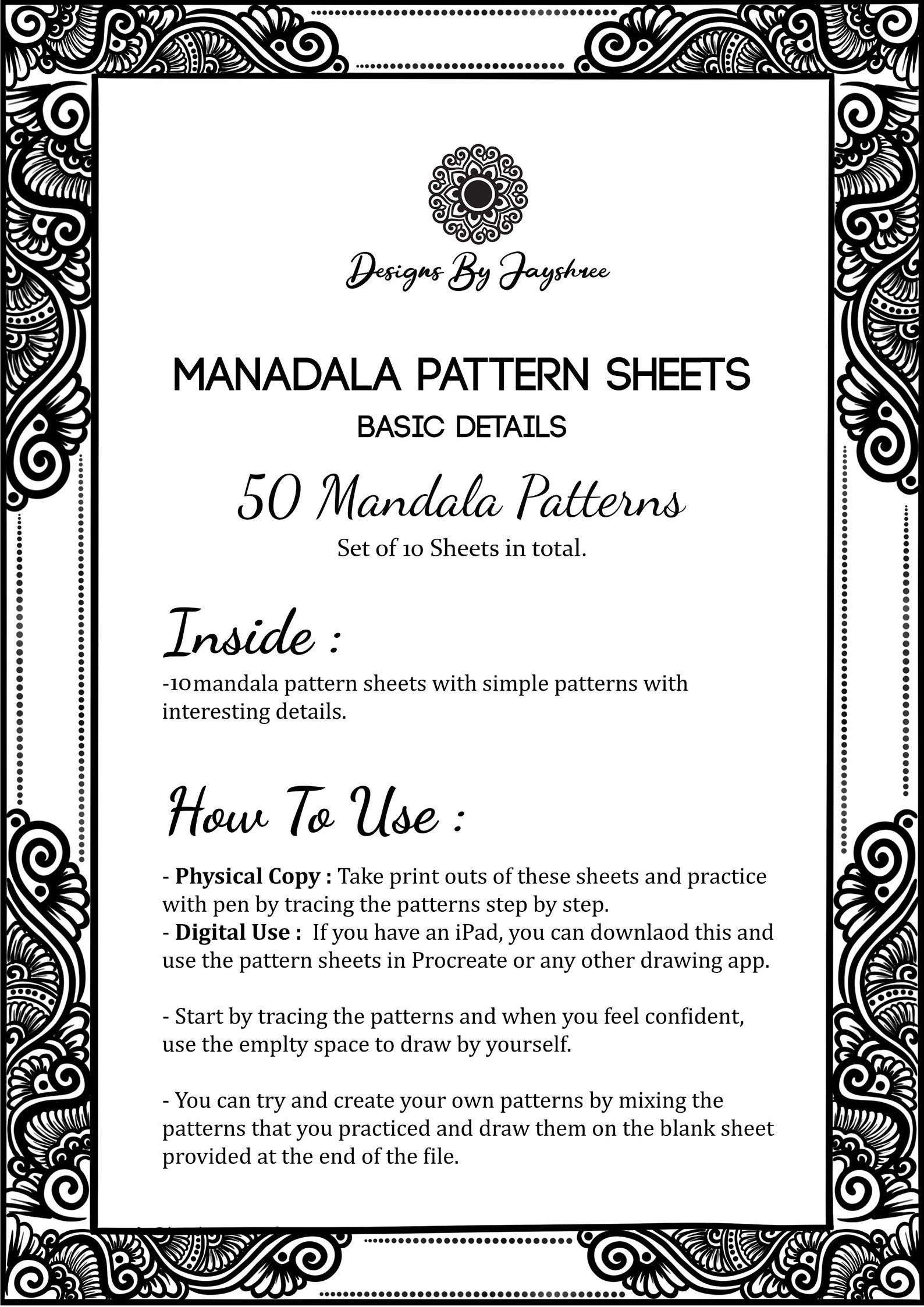 Mandala Pattern Sheets Set of 10 Mandala Practice - Etsy