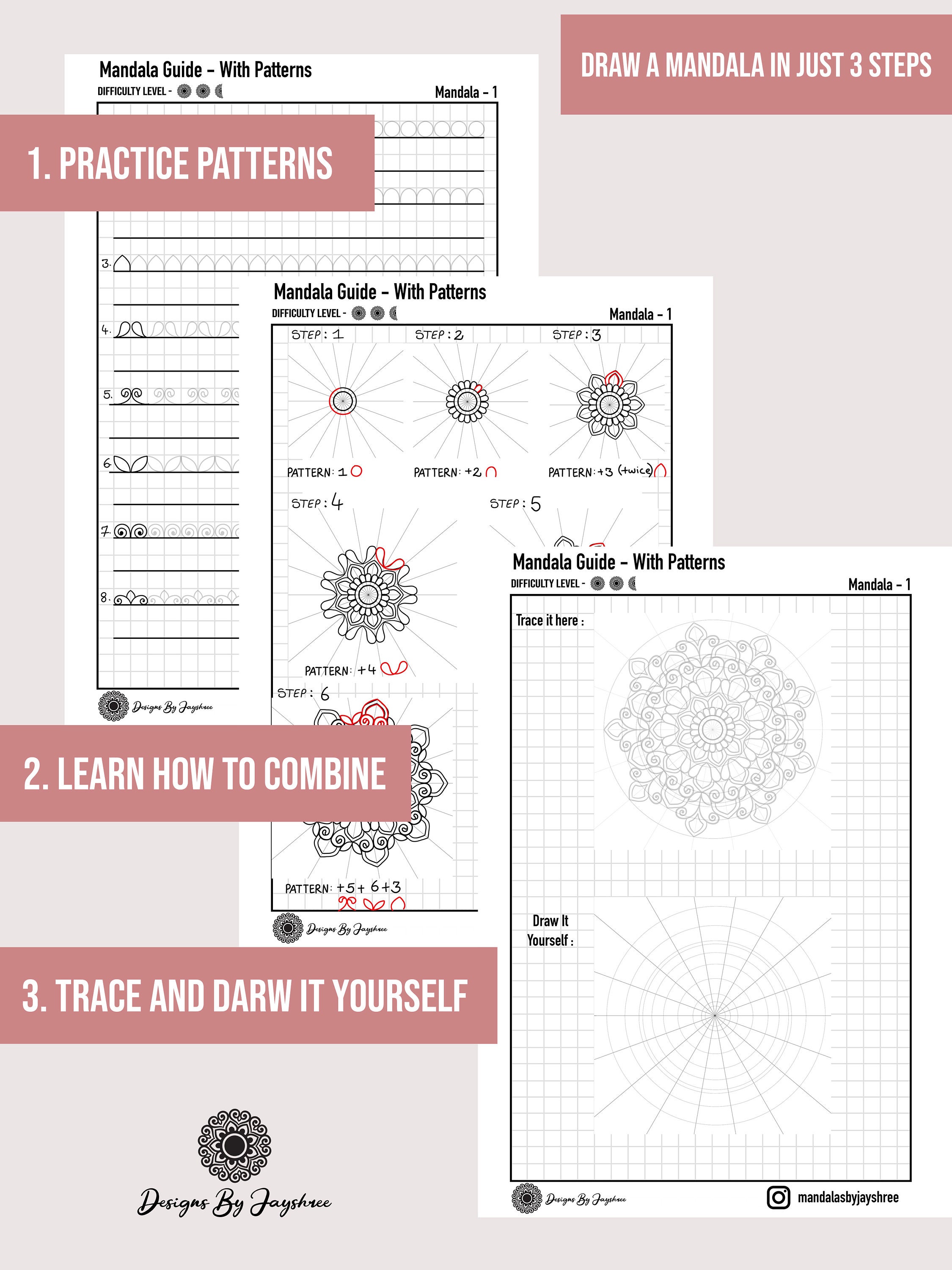 Beginners Mandala Drawing Guide Draw Mandalas Using Pattern Sheets ...
