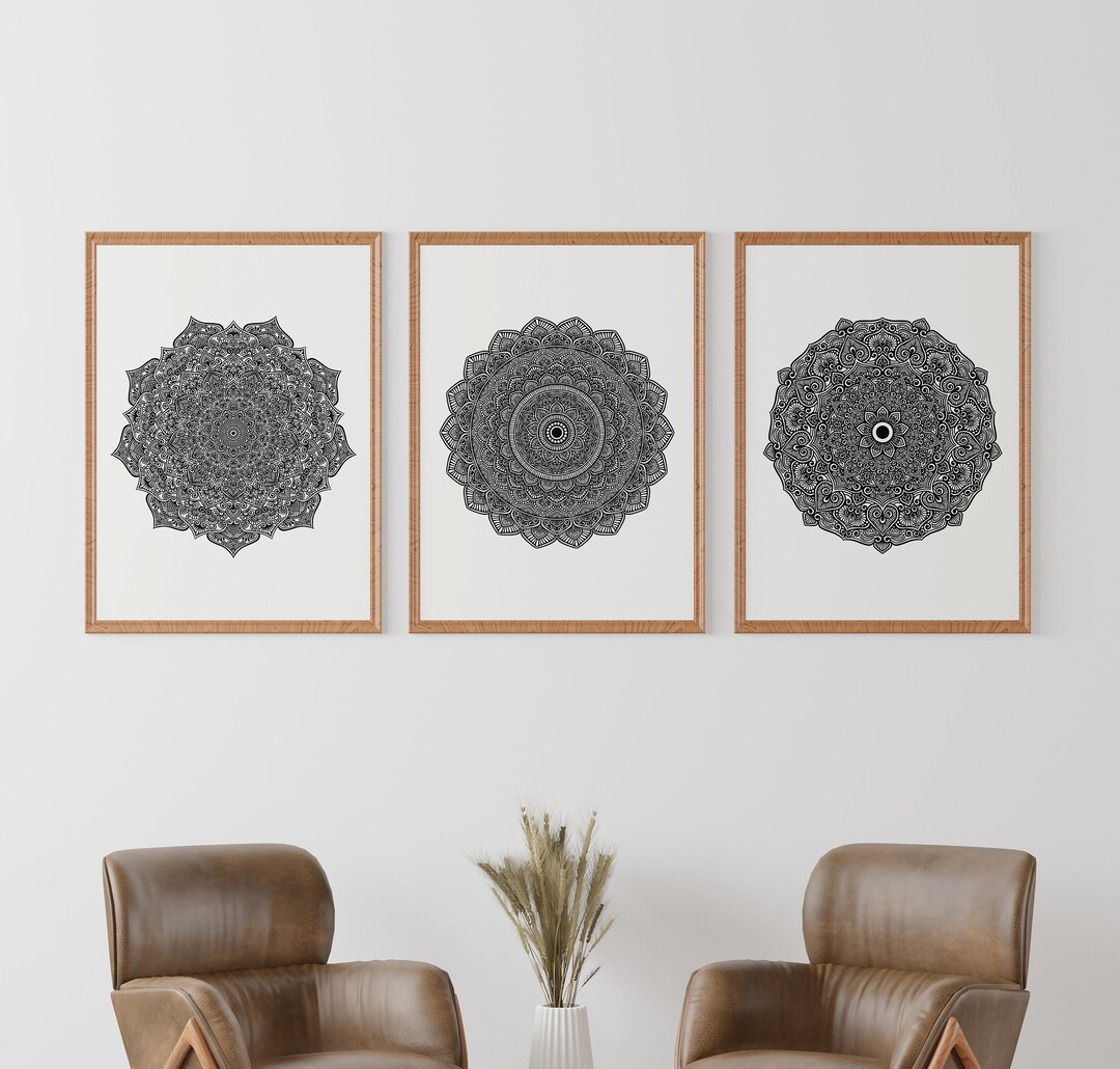 Mandala Art Print Set of 3, Mandala Art Printable Wall Art Prints, Home ...
