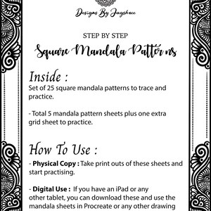 Square Mandala Pattern Sheets- 25 , Mandala Practice Sheets,digital ...