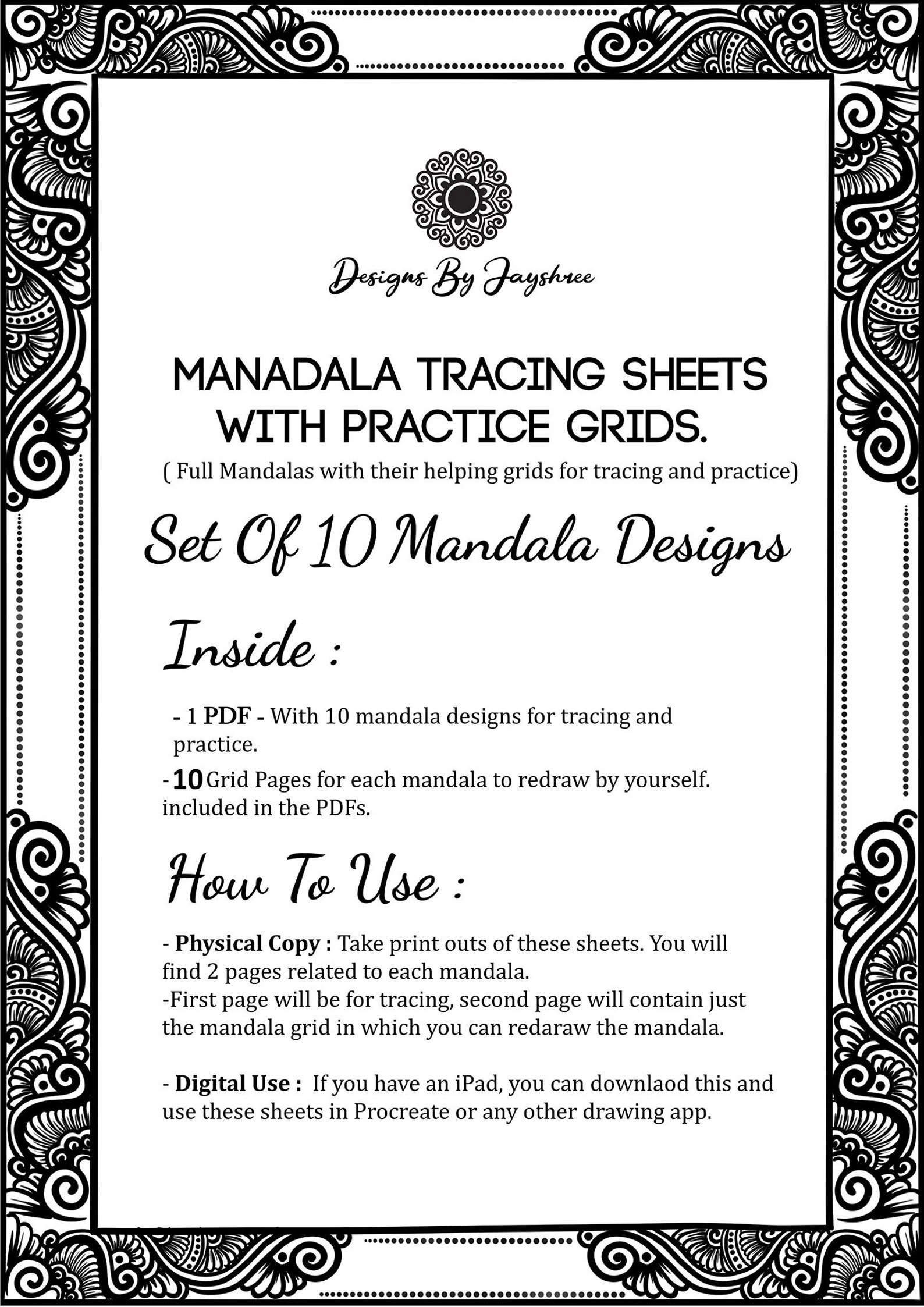Set of 10 Mandalas for Outline,tracing, Coloring, Pdf Mandala Practice ...