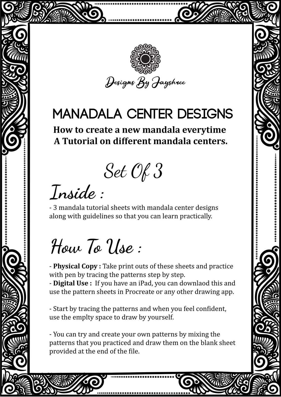 Mandala Pattern Sheets-mandala Center Tutorial Mandala Practice Sheets ...